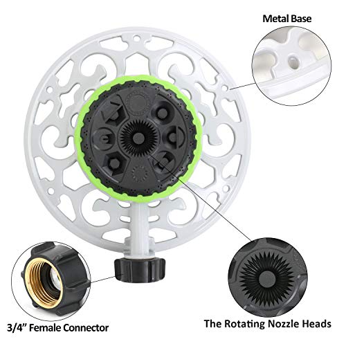 STYDDI Turret Pattern Sprinkler, 8-Pattern Stationary Water Sprinkler on Metal Decorative Base for Watering Small and Large Yards, Lawns, Garden or Odd Shaped Areas