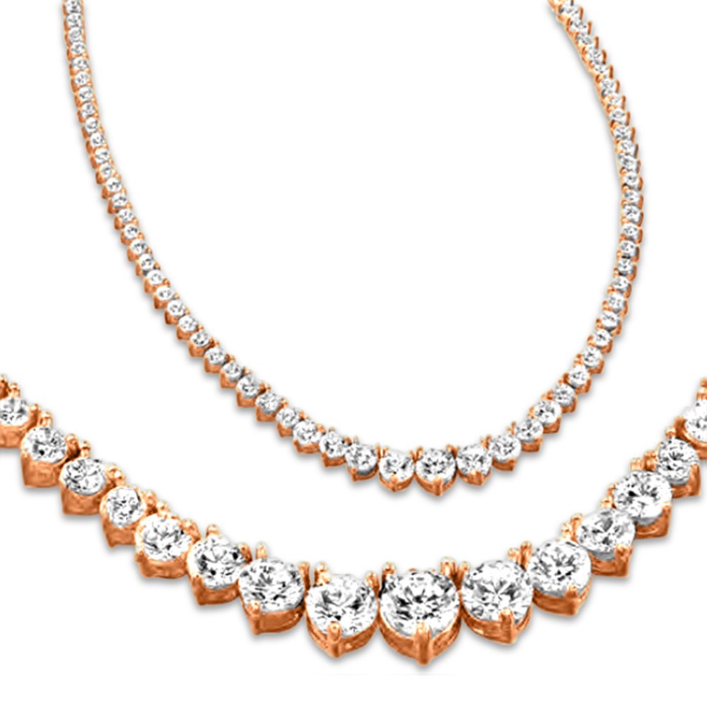 20 Carat Round 14K Rose Gold 17 "Graduate Diamond Tennis Riviera Necklace (F-G Color, SI1-SI2 Clarity) Ultra Premium Collection 3 Prong