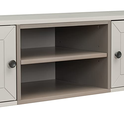 HAUSHECK Modern Floating Stand for 65 Inch TVs with 2 Large Storage, 3 Levels Adjustable Shelves, Cable Management & Magnetic Cabinet Door, Wall Mounted Entertainment Center Media Console, Beige