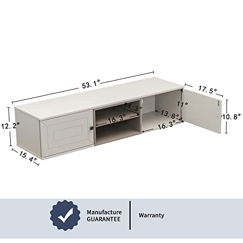 HAUSHECK Modern Floating Stand for 65 Inch TVs with 2 Large Storage, 3 Levels Adjustable Shelves, Cable Management & Magnetic Cabinet Door, Wall Mounted Entertainment Center Media Console, Beige