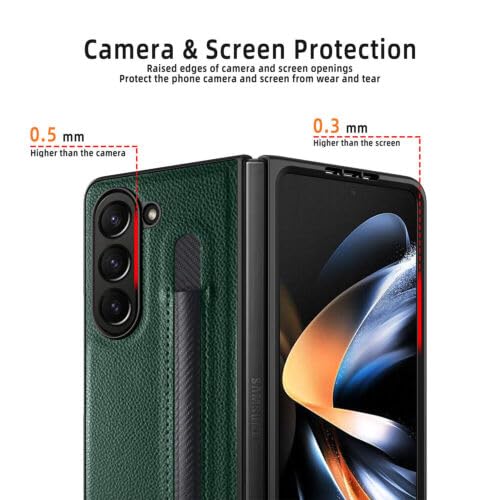 Case for Samsung Galaxy Z Fold 5 Luxury Litchi Grain PU Leather PC with S Pen Holder Protection Cover Anti-Fingerprint Dustproof Shockproof Compatible with Samsung Galaxy Z Fold 5(Green)