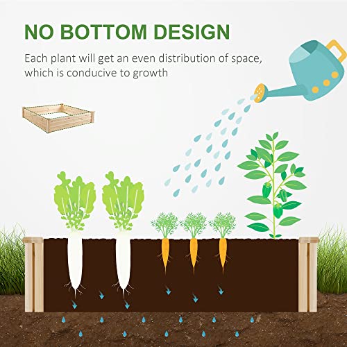 Outsunny 4ft x 4ft Raised Garden Bed, Wooden Planter Box with Segmented Growing Grid for Plants & Herbs, Natural Wood