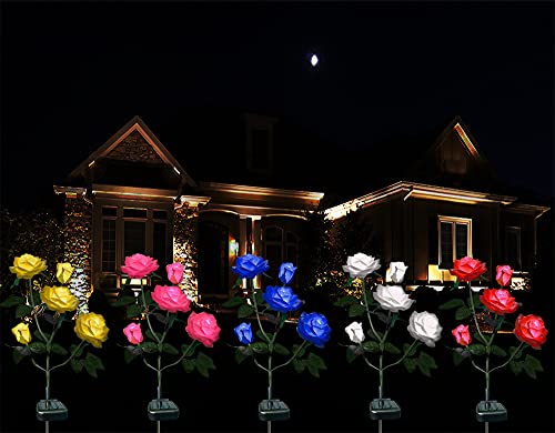 XLUX Outdoor Solar Powered Rose Lights, Decorative Flower lamp, for Garden Yard Patio Pathway Lighting, Rainproof, Red 2 Pack