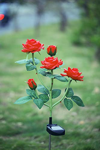 XLUX Outdoor Solar Powered Rose Lights, Decorative Flower lamp, for Garden Yard Patio Pathway Lighting, Rainproof, Red 2 Pack