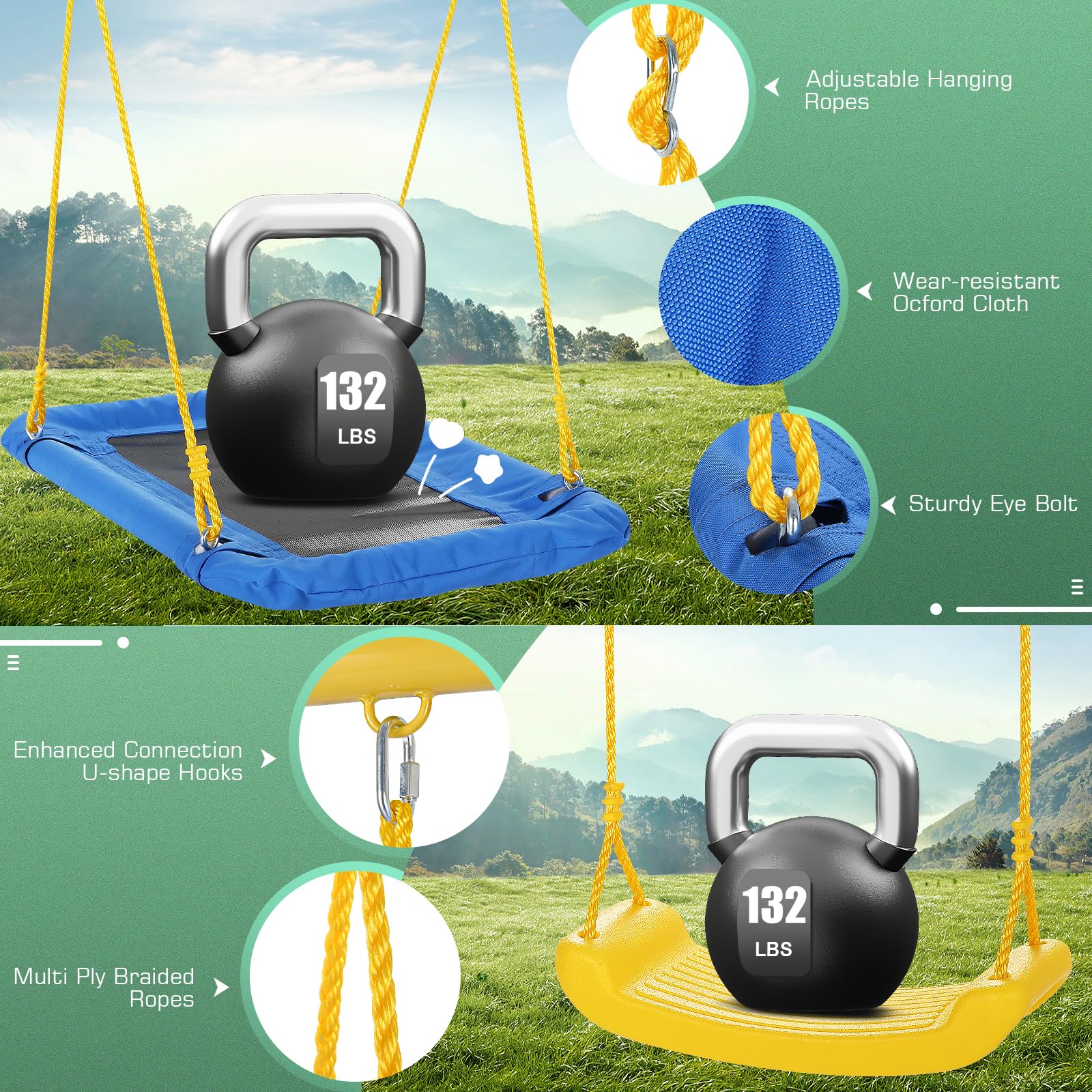 Plohee 3 in 1 Swing Sets for Backyard - 550lbs Heavy Duty Metal Kids Swing Set with Platform Swing Seat, Belt Swing Seat and Climbing Ladder for Playground