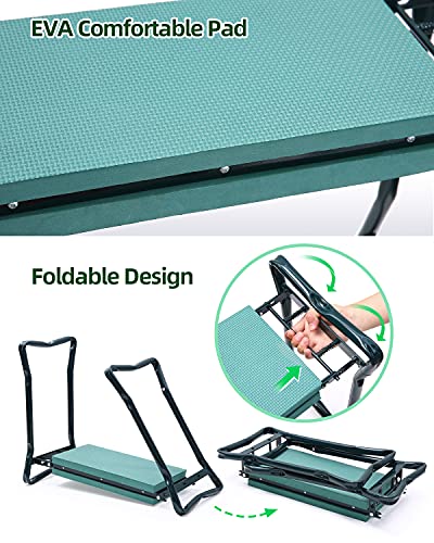 Ohuhu Garden Kneeler and Seat with EVA Foam Kneeling Pad, Foldable Garden Stool Bonus 2 Tool Pouches, 2-in-1 Heavy Duty Portable Gardening Beach, Idea for Women Men Elders Gardener