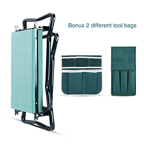 Ohuhu Garden Kneeler and Seat with EVA Foam Kneeling Pad, Foldable Garden Stool Bonus 2 Tool Pouches, 2-in-1 Heavy Duty Portable Gardening Beach, Idea for Women Men Elders Gardener