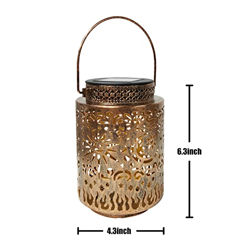 Gardencave 2 Pack Solar Lanterns Outdoor Hanging Solar Lights Decorative Waterproof Metal Sun Moon Star Solar Lantern for Patio Porch Yard Backyard Table Garden Decor (Gold, 2 Pack)