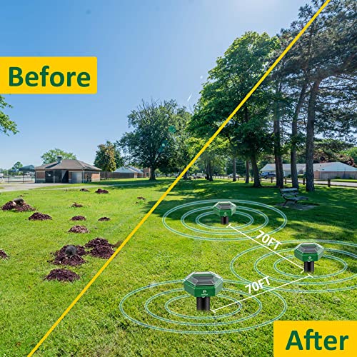 Careland Mole Repellent Stakes Solar Powered Ultrasonic Gopher Deterrent Groundhog Repeller Sonic Spikes Outdoor Vole Control Chaser for Lawn and Garden Waterproof (6pack)