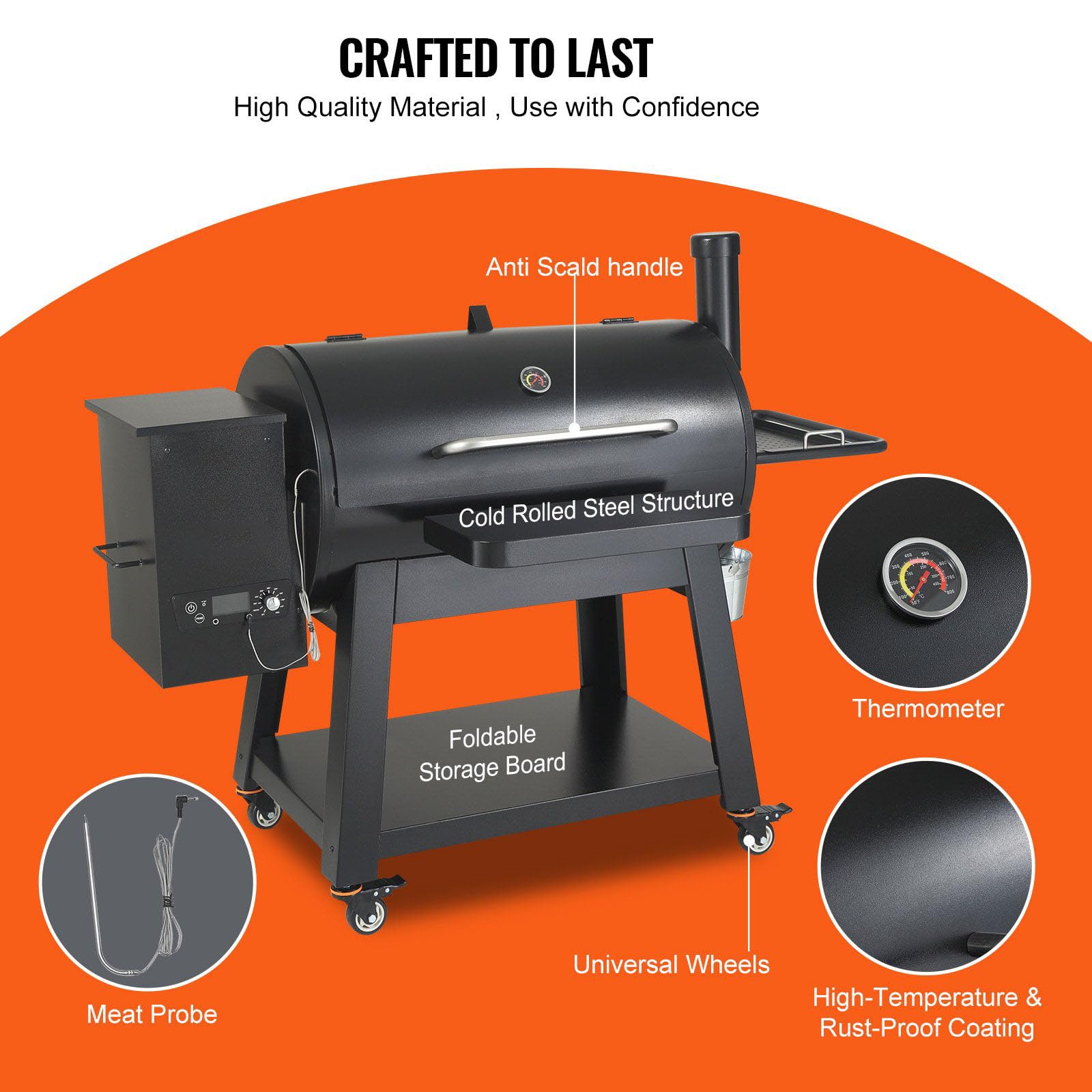 WACTO Portable Charcoal Grill BBQ with Cart - Heavy Duty Outdoor Cooking Equipment for Camping and Picnics