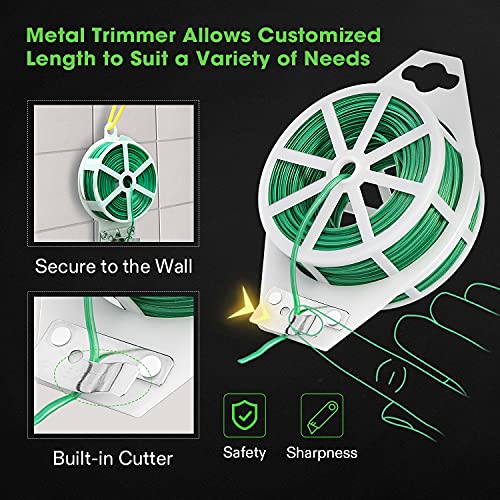 VIVOSUN 164 Feet PE-Coated Twist Tie, Roll Spool Dispenser with Cutter Secure Garden Plant Multi-Function Cable Snack Tie, Green