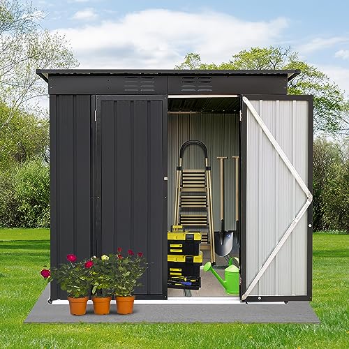 Jaxenor 6FTx4FT Metal Outdoor Storage Shed with Pent Roof, Steel Utility Tool Storage Garden Shed House with Door & Lock, Vents, Anti-Corrosion Waterproof Tools Shed for Backyard Patio Lawn, Black