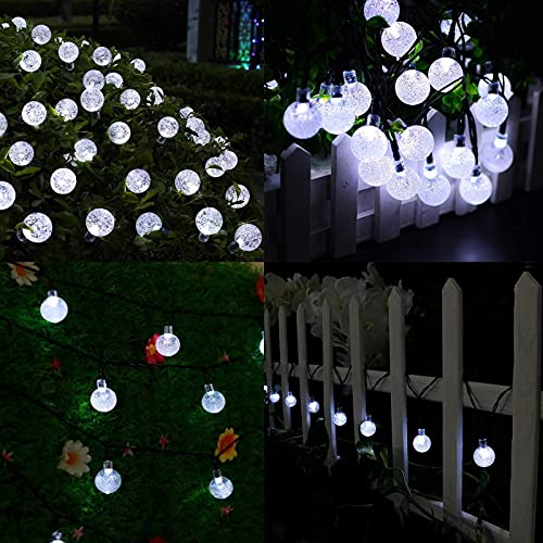 White 2-Pack 100 LED 64FT Crystal Globe Solar String Lights Outdoor, Waterproof Solar Lights Outdoor Decorative, 8 Lighting Modes Solar Powered Patio Lights for Garden Christmas Wedding Party (White)