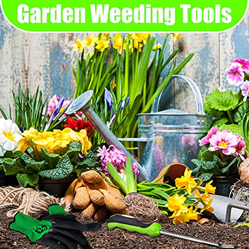 Weed Puller Tool Garden Hand Weeder Tool Hand Weeder Dandelion Weeder Tool with Ergonomic Handle Stainless Steel Weed Puller with Gloves for Garden Weed Removel, Manual Weed Puller Bend