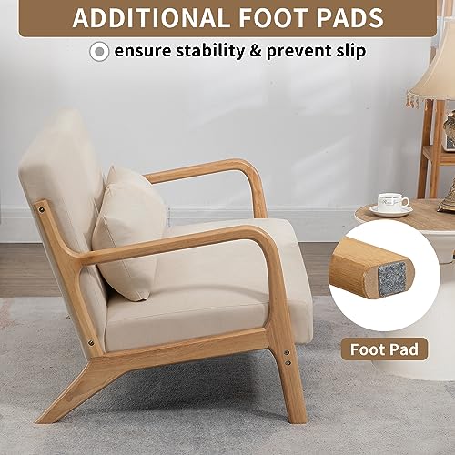 ARSURA Leisure Chair with Solid Wood Armrest and Feet, Mid-Century Modern Accent Sofa, for Living Room Bedroom Studio, 2 seat, Beige
