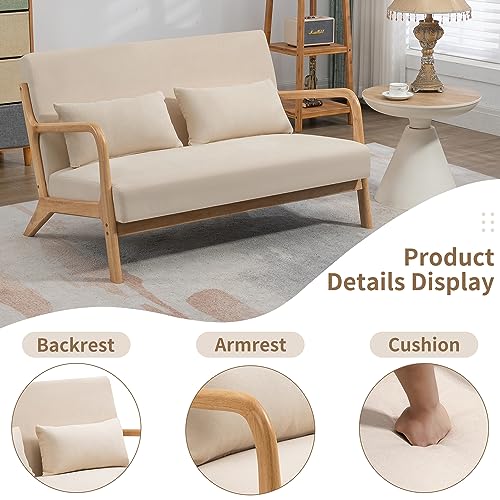 ARSURA Leisure Chair with Solid Wood Armrest and Feet, Mid-Century Modern Accent Sofa, for Living Room Bedroom Studio, 2 seat, Beige