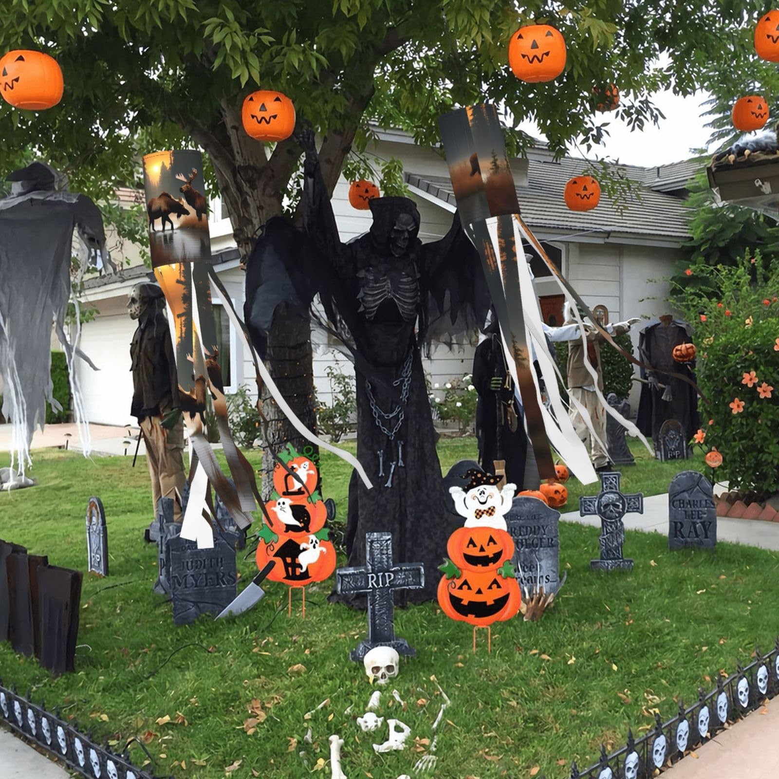 Deer Bear Moose Thrilling Holiday Outdoor Decor Witch Windsocks for Unforgettable Seasonal Displays