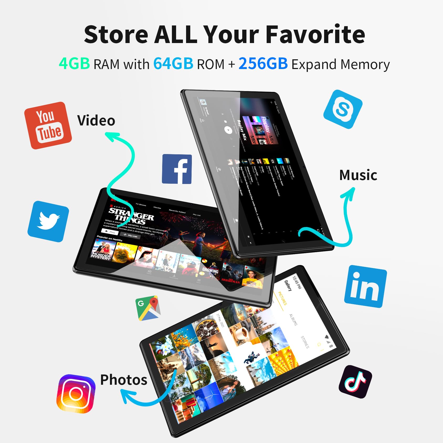 SGIN Android 12 Tablet, 10 Inch 4GB RAM 64GB ROM Tablets with Octa-Core 2.0Ghz Processor, 1280 * 800 Pixel IPS Screen, 2MP+5MP Camera, 6000mAh, GPS, WiFi, Bluetooth 5.0