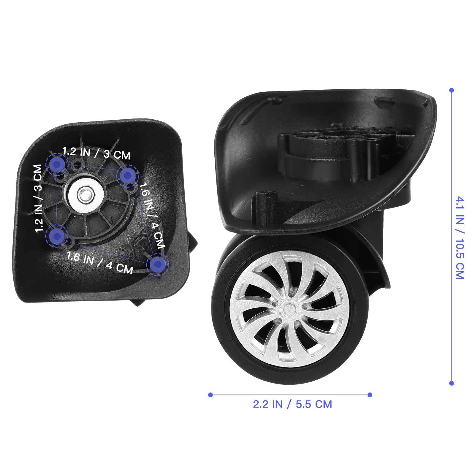 XYBHRC Luggage Wheels Replacement Kit, 4 Pieces 360 Swivel Luggage Wear Resistant Wheel Suitcase Replacement Repair Wheels Dual Roller Bearing Caster Roller