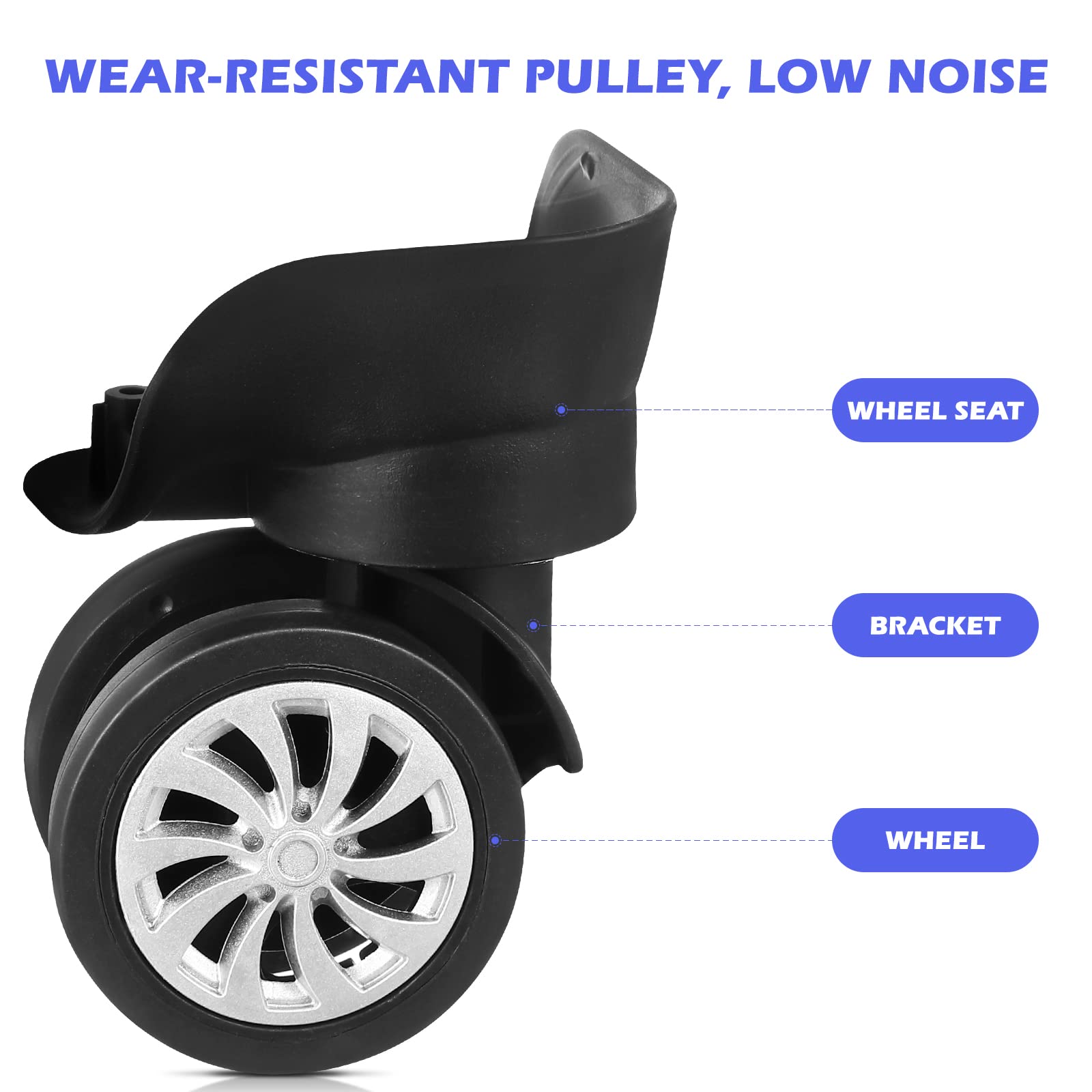 XYBHRC Luggage Wheels Replacement Kit, 4 Pieces 360 Swivel Luggage Wear Resistant Wheel Suitcase Replacement Repair Wheels Dual Roller Bearing Caster Roller