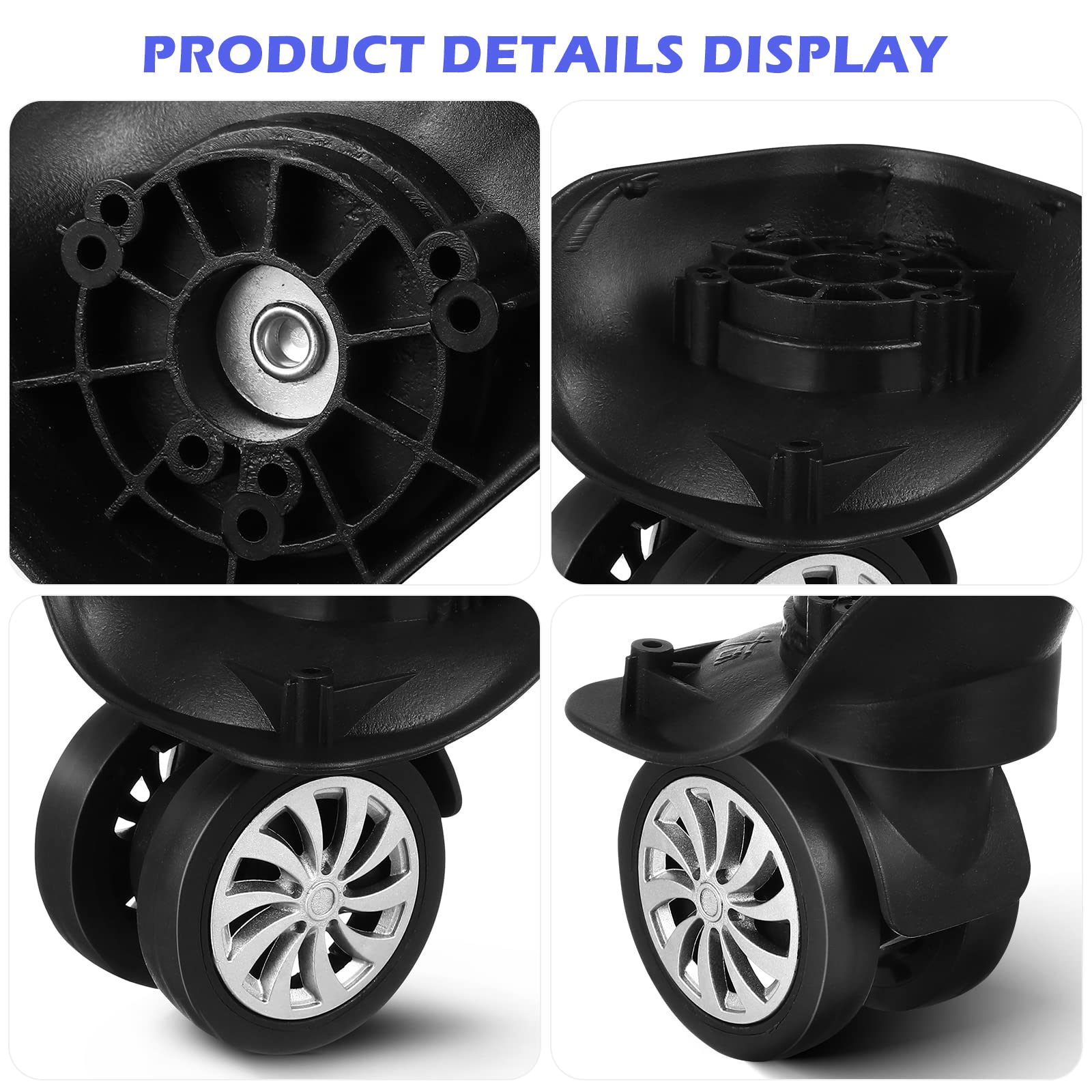 XYBHRC Luggage Wheels Replacement Kit, 4 Pieces 360 Swivel Luggage Wear Resistant Wheel Suitcase Replacement Repair Wheels Dual Roller Bearing Caster Roller