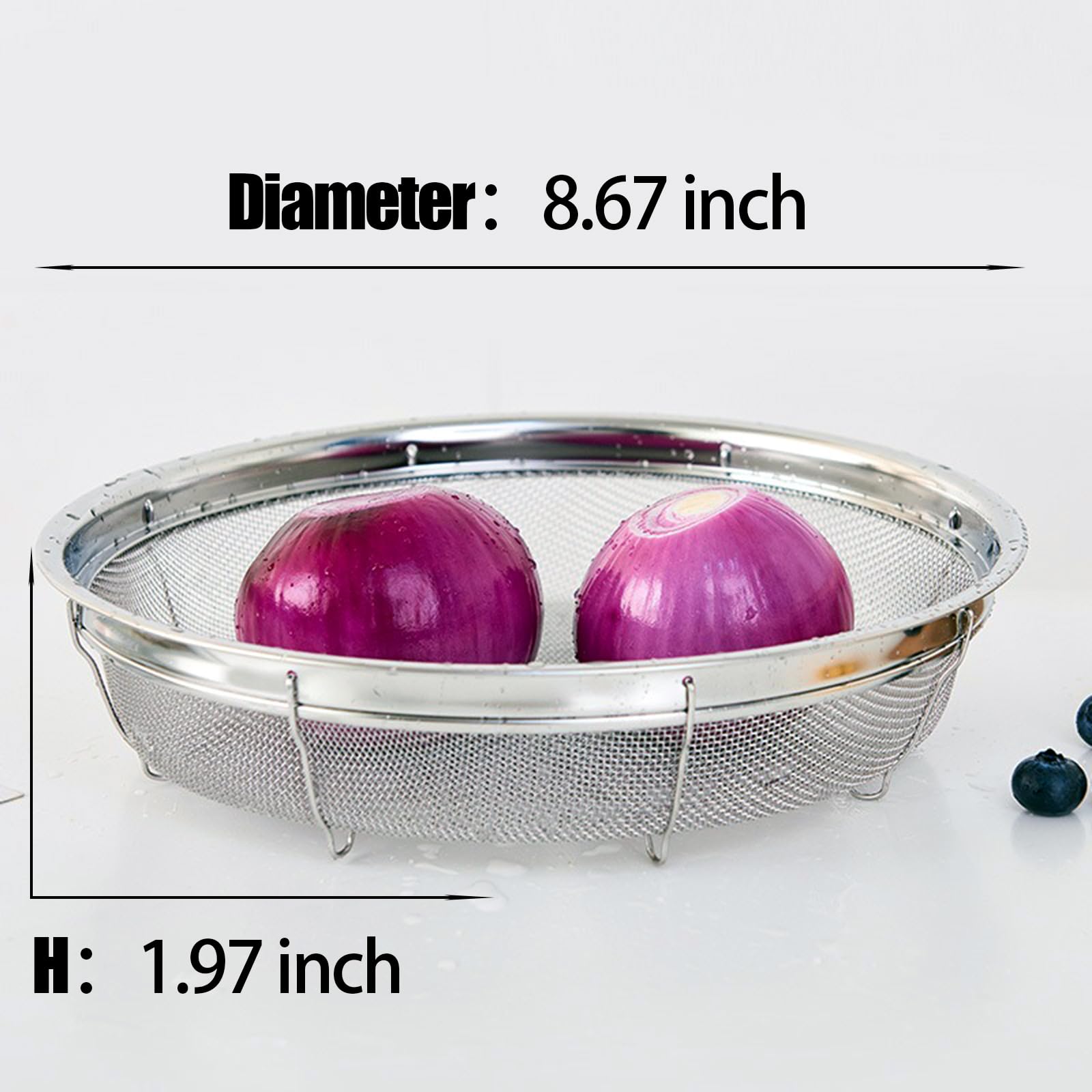 Fine Mesh Strainer for Kitchen, Stainless Steel Colander Bowl for Pasta, Rice, Fruit, Metal Net Baskets with Resting Base - Strain, Drain, Rinse (Diameter 8.67 inch)