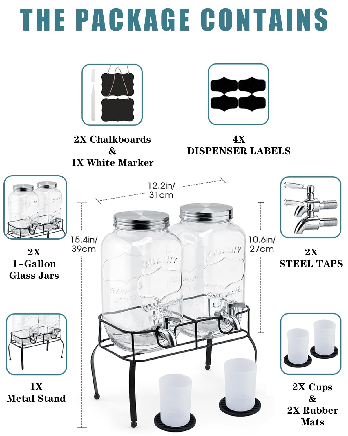 Liquid Laundry Detergent Dispenser, Ann Bully[2 Pack] 1-Gallon Glass Drink Beverage Dispenser with Stand & Lid & Stainless Steel Spigot, Mason Jar Drink Dispensers for Parties, Picnics, BBQ, Weddings