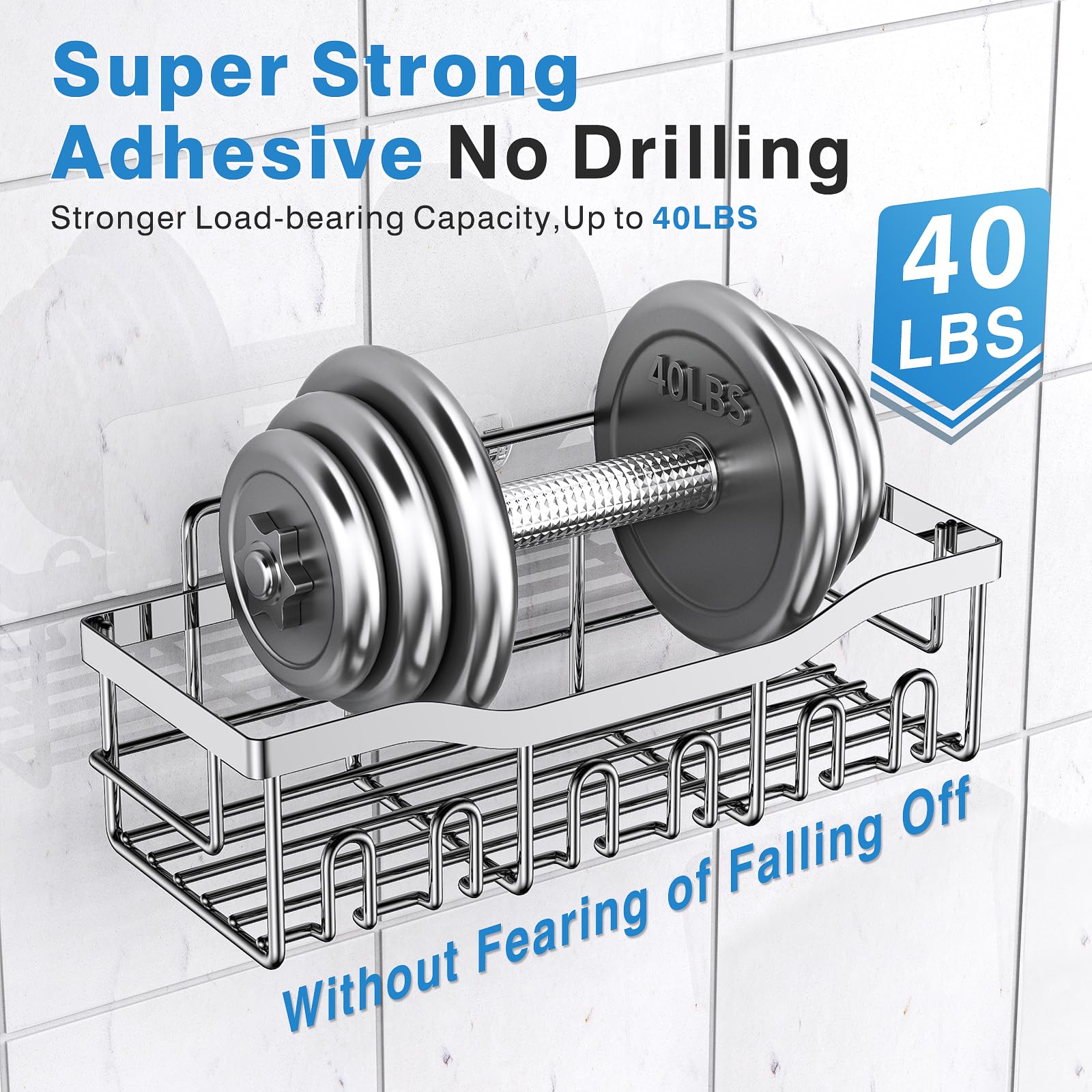 EUDELE Adhesive Shower Caddy, 5 Pack Stainless Steel Bath Organizers With No Drilling, Large Capacity Rustproof Shelves for Bathroom Storage & Home Decor
