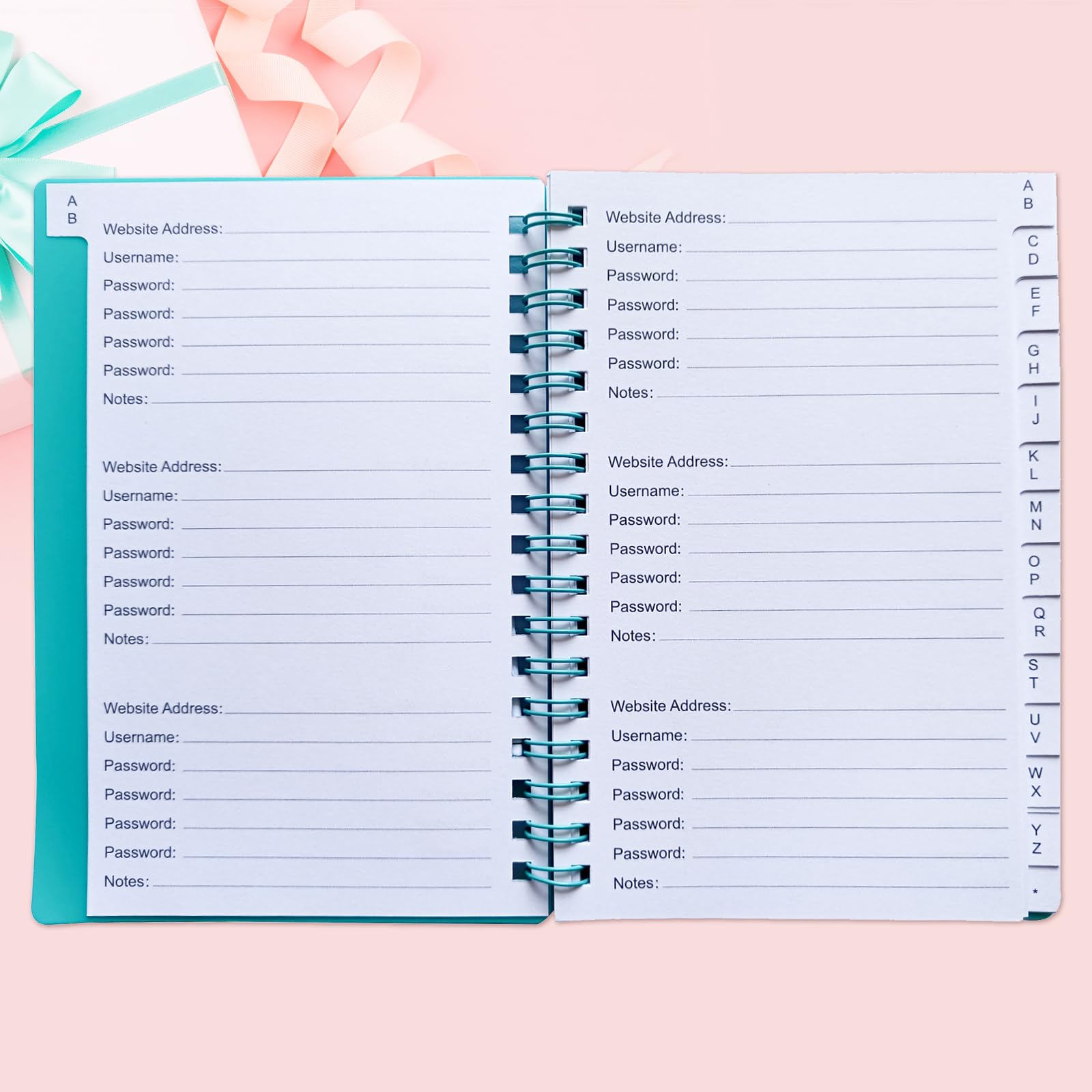 Discreet Password Book with Alphabetical A-Z Tabs - Password Notebook for Internet Website Address Login, Password Keeper and Organizer, No Title on The Cover, 6" x 4", Green