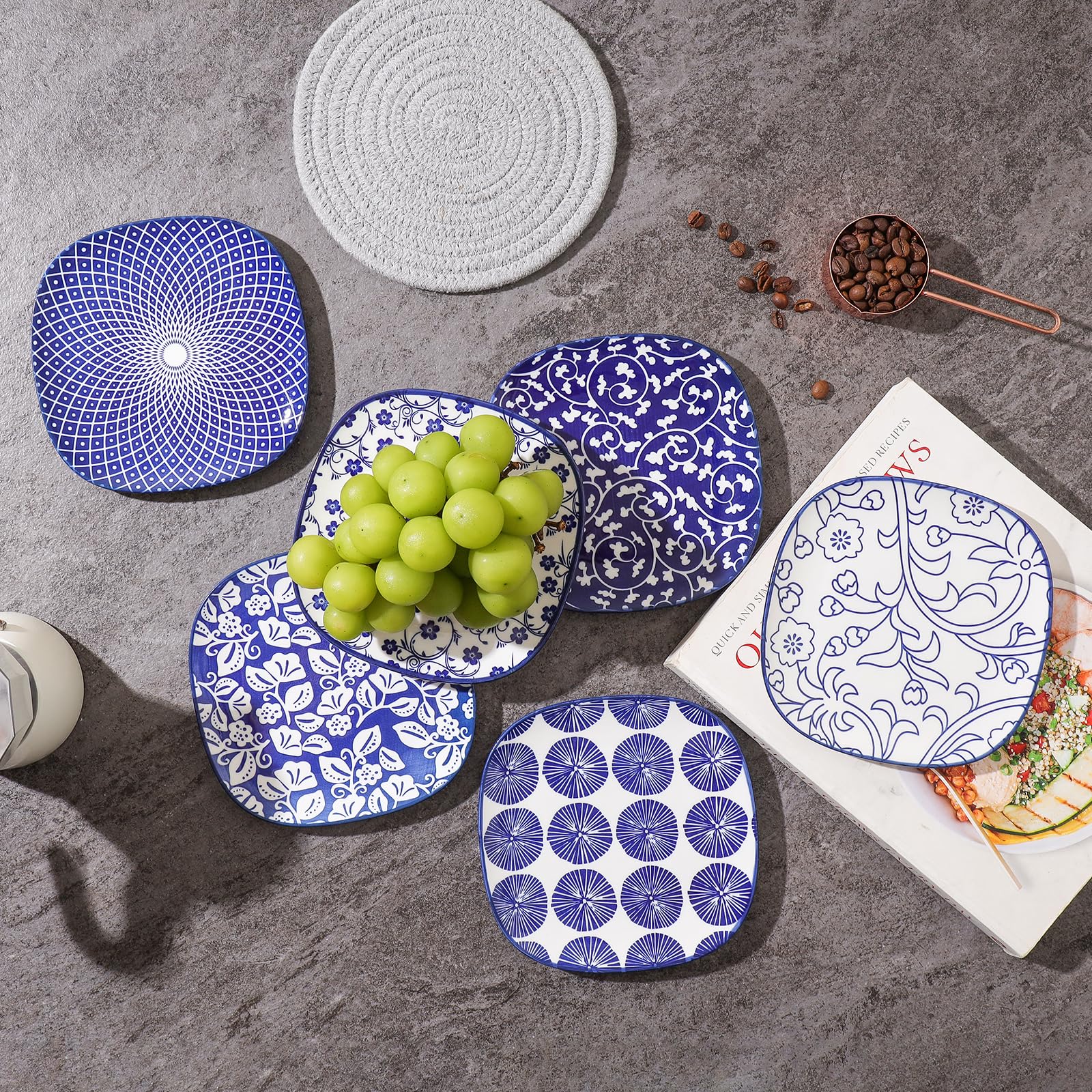 Selamica Porcelain Small Plates, 6 inch Dessert Plates Ceramic, Small Appetizer Plates, Kitchen Salad Plates for Cake Snacks Side Dish, Microwave Dishwasher Safe, Set of 6, Vintage Blue