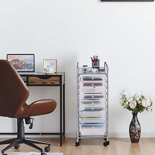 10 Drawer Rolling Storage Cart - Multipurpose Movable Craft Organizers and Storage, Utility Cart for Home Office School