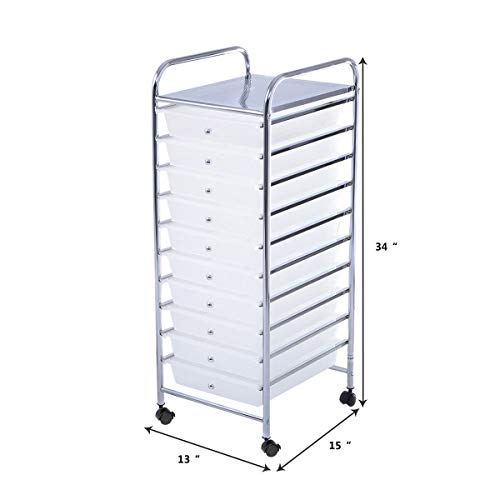 10 Drawer Rolling Storage Cart - Multipurpose Movable Craft Organizers and Storage, Utility Cart for Home Office School