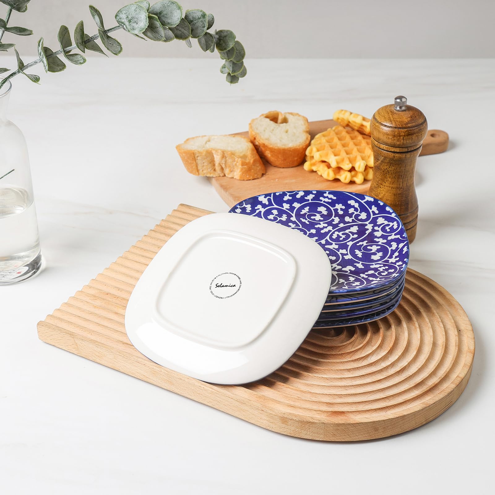 Selamica Porcelain Small Plates, 6 inch Dessert Plates Ceramic, Small Appetizer Plates, Kitchen Salad Plates for Cake Snacks Side Dish, Microwave Dishwasher Safe, Set of 6, Vintage Blue
