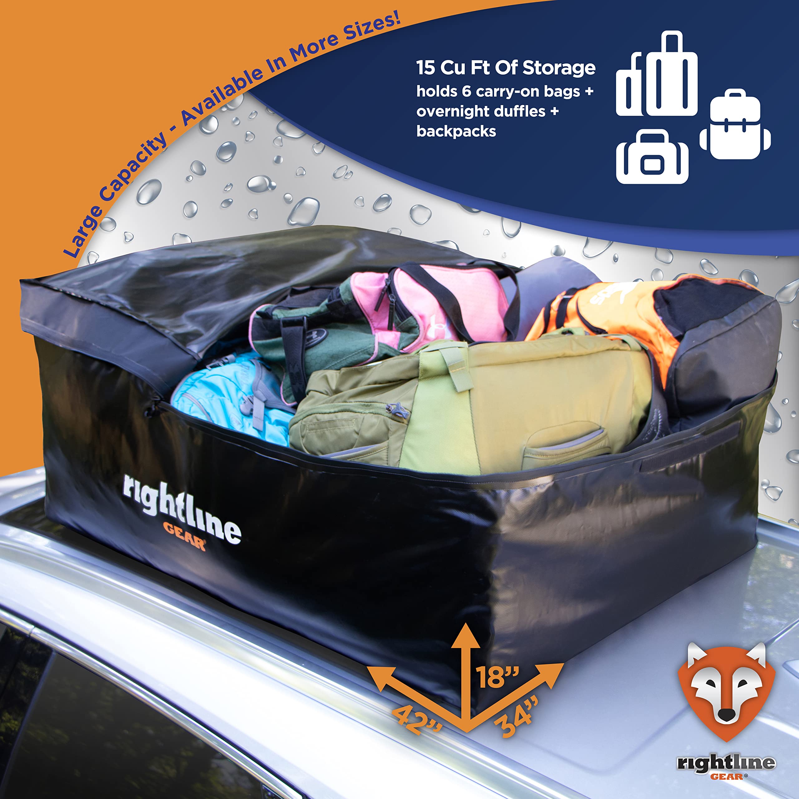 Rightline Gear Sport Jr Car Top Carrier, 10 cu ft Sized for Compact Cars, 100% Waterproof Zipper, Attaches With or Without Roof Rack