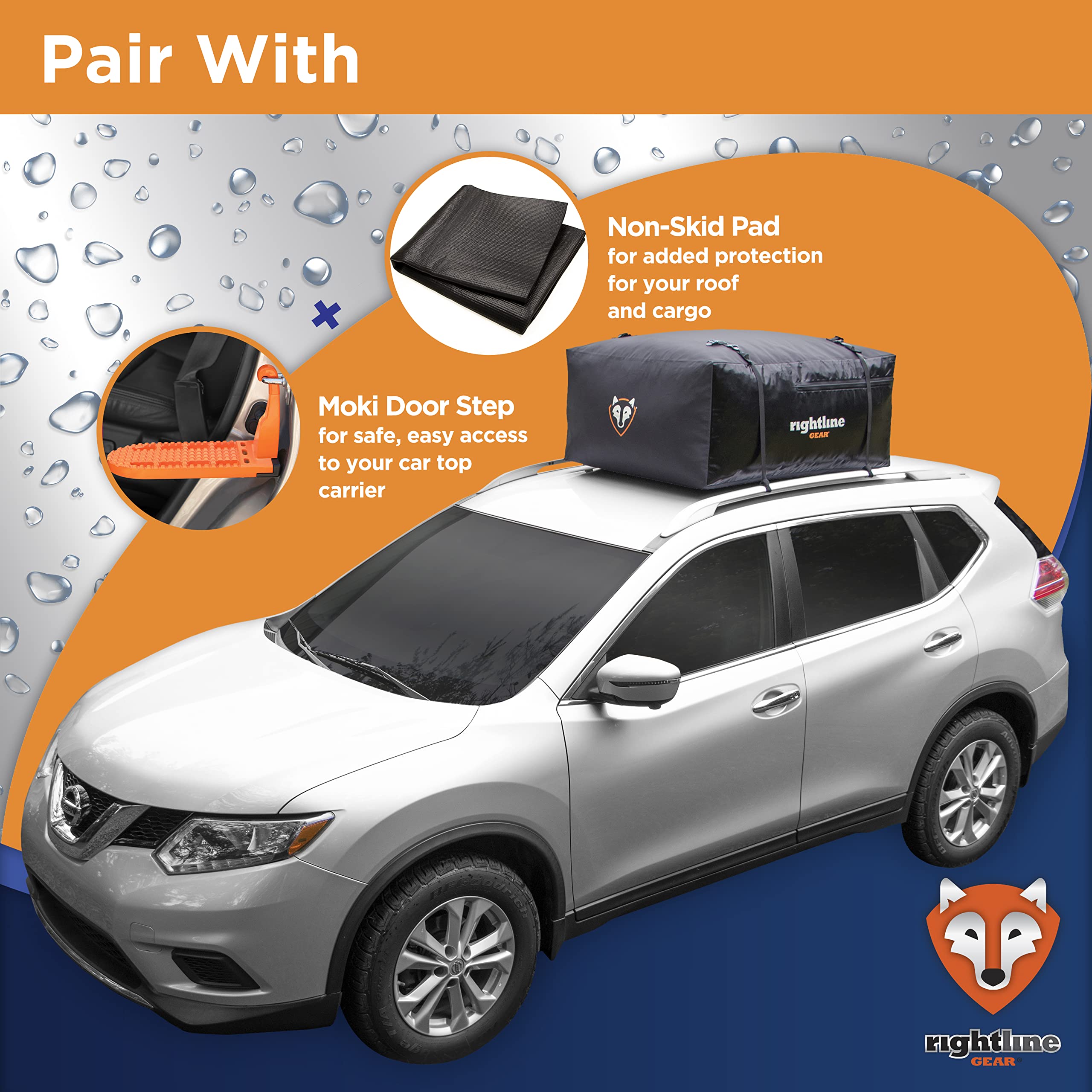 Rightline Gear Sport Jr Car Top Carrier, 10 cu ft Sized for Compact Cars, 100% Waterproof Zipper, Attaches With or Without Roof Rack