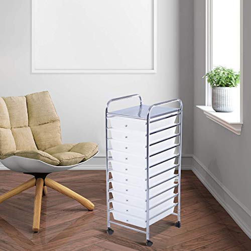 10 Drawer Rolling Storage Cart - Multipurpose Movable Craft Organizers and Storage, Utility Cart for Home Office School