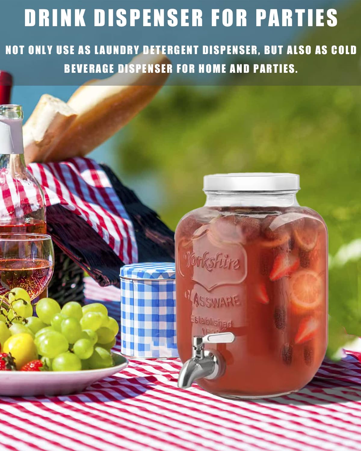 Liquid Laundry Detergent Dispenser, Ann Bully[2 Pack] 1-Gallon Glass Drink Beverage Dispenser with Stand & Lid & Stainless Steel Spigot, Mason Jar Drink Dispensers for Parties, Picnics, BBQ, Weddings