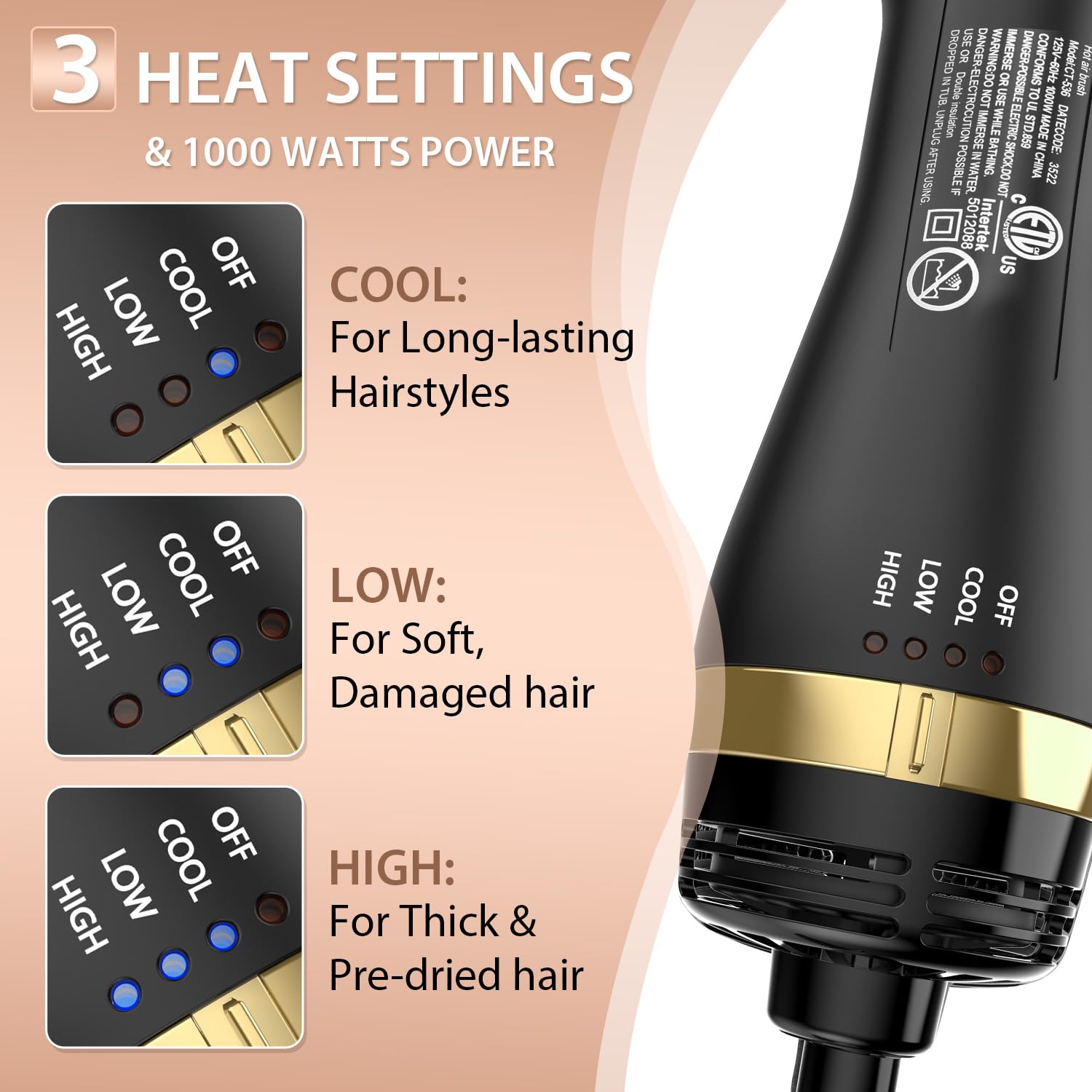 Nicebay® Hot Air Brush Set for Straightening, Drying, Curling - Oval Brush with Multi-Temperature Settings, Detachable Design for Salon