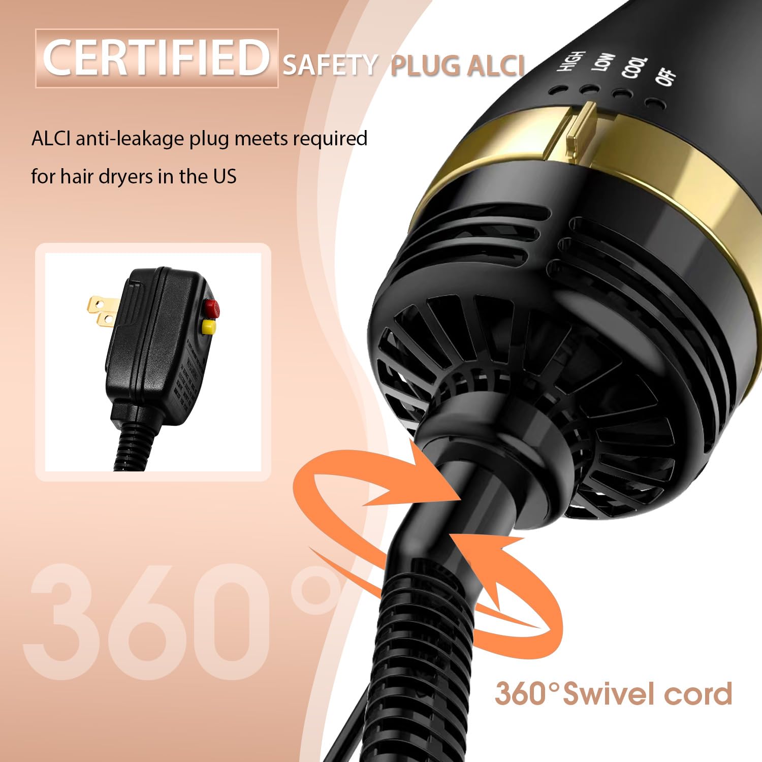 Nicebay® Hot Air Brush Set for Straightening, Drying, Curling - Oval Brush with Multi-Temperature Settings, Detachable Design for Salon