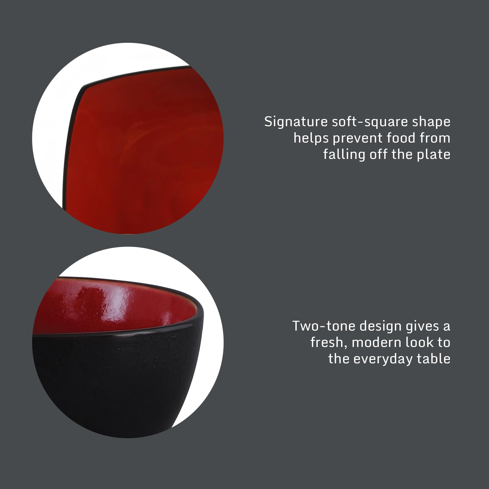 Gibson Soho Lounge 16-Piece Square Reactive Glaze Dinnerware Set, Red
