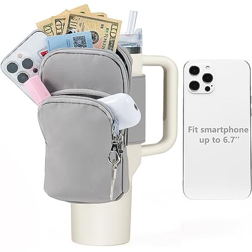 SUITMAT Water Bottle Pouch for Stanley Quencher H2.0 FlowState Tumbler, Large Pouch Bag for Stanley Cup Accessories, Cup Backpack with Multiple Pockets for Phone, Cards, Keys (Bag Only)