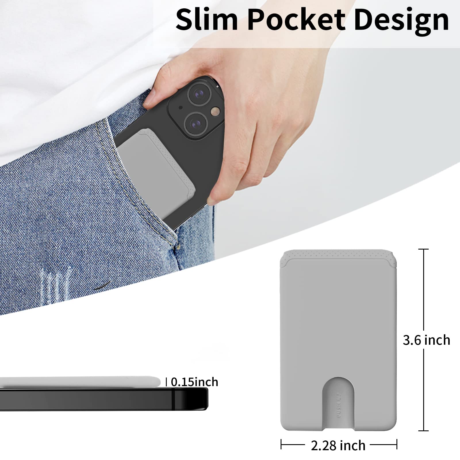 Senose Phone Wallet, Phone Card Holder Stick On Credit Card Holder for Back, Phone Pocket Sleeve Compatible for iPhone 14/13/12/11 Android Smartphone