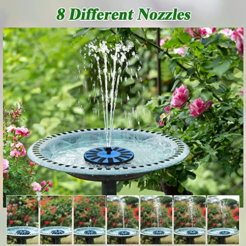 ZOLOCHEL Solar Fountain Upgraded 100% Glass Covered, Solar Powered Bird Bath Water Fountains with 8 Nozzles & 4 Fixers for Garden, Pond, Pool, Fish Tank Decoration
