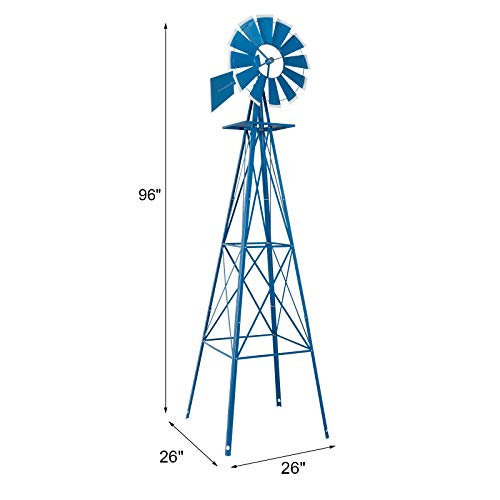 VINGLI Upgrade 8FT Ornamental Windmill Backyard Garden Decoration Weather Vane, Heavy Duty Metal Wind Mill w/ 4 Legs Design, Blue
