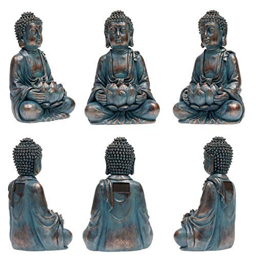TERESA'S COLLECTIONS Meditating Buddha Statue for Garden Decor with Solar Lights, Large Resin Outdoor Statue Garden Sculpture Figurines for Home Patio Lawn Yard Decorations 12.6''