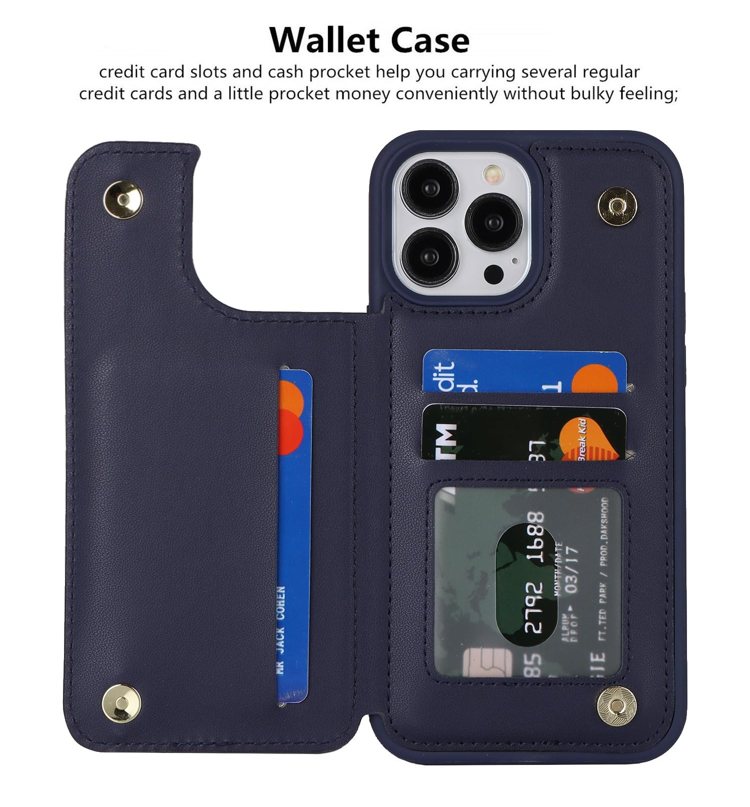 iCoverCase Compatible with iPhone 12 Pro Max Wallet Phone Case with Card Holder for Women Men, RFID Blocking PU Leather Case 6.7 Inch (Dark Blue)