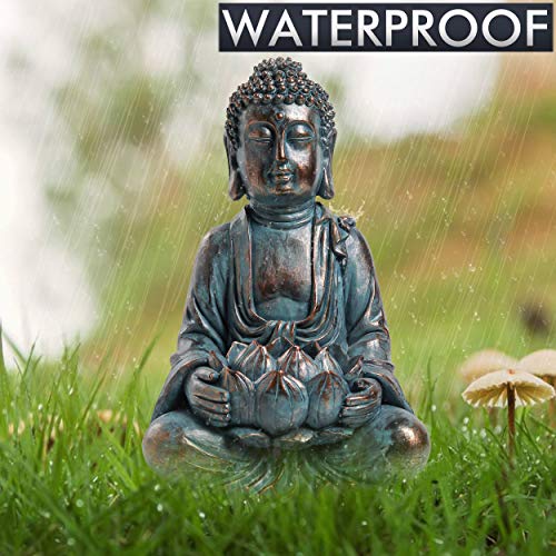 TERESA'S COLLECTIONS Meditating Buddha Statue for Garden Decor with Solar Lights, Large Resin Outdoor Statue Garden Sculpture Figurines for Home Patio Lawn Yard Decorations 12.6''