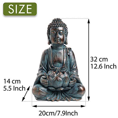 TERESA'S COLLECTIONS Meditating Buddha Statue for Garden Decor with Solar Lights, Large Resin Outdoor Statue Garden Sculpture Figurines for Home Patio Lawn Yard Decorations 12.6''