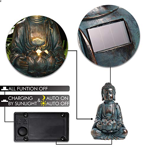 TERESA'S COLLECTIONS Meditating Buddha Statue for Garden Decor with Solar Lights, Large Resin Outdoor Statue Garden Sculpture Figurines for Home Patio Lawn Yard Decorations 12.6''