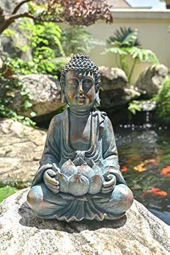 TERESA'S COLLECTIONS Meditating Buddha Statue for Garden Decor with Solar Lights, Large Resin Outdoor Statue Garden Sculpture Figurines for Home Patio Lawn Yard Decorations 12.6''